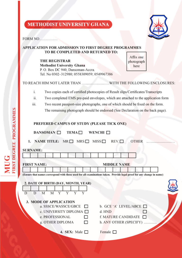 Application forms - Methodist University Ghana
