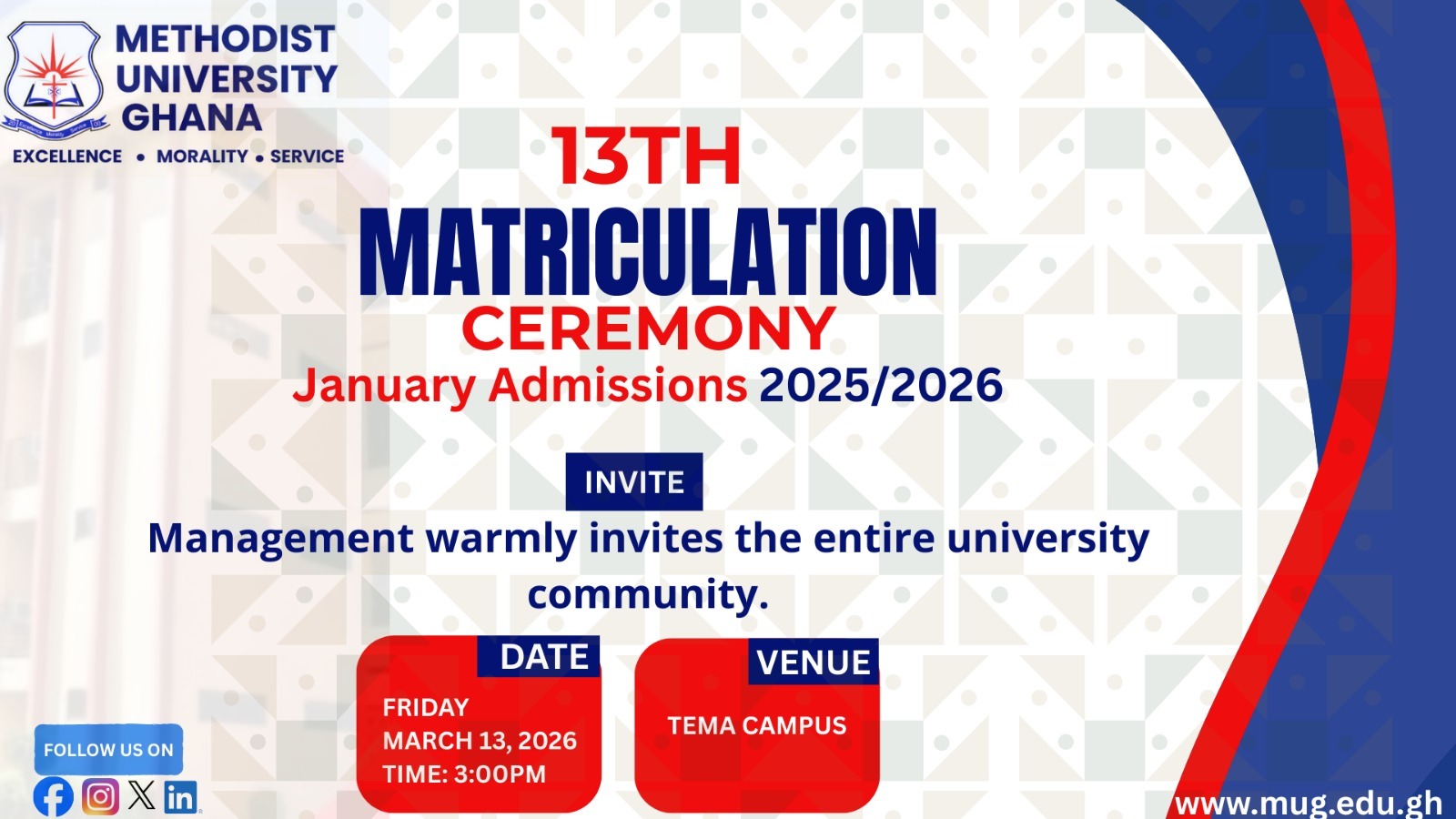 13TH MATRICULATION CEREMONY (JANUARY ADMISSION COHORT) TEMA CAMPUS ...